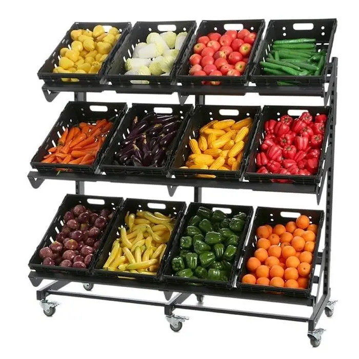 Movable fruit and vegetable Display Rack with wheels, Vegetable Racks ...