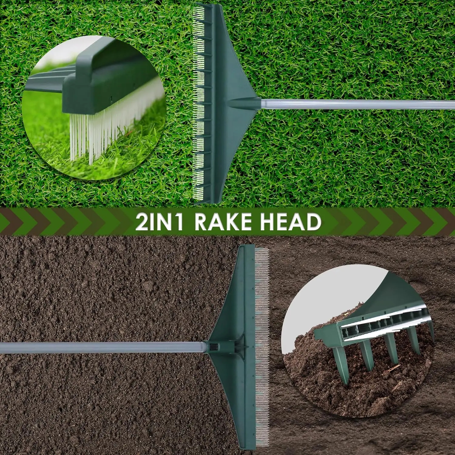 2 in 1 Plastic Grass Rake Yard Turf Lawn Brush Telescopic Handle ...