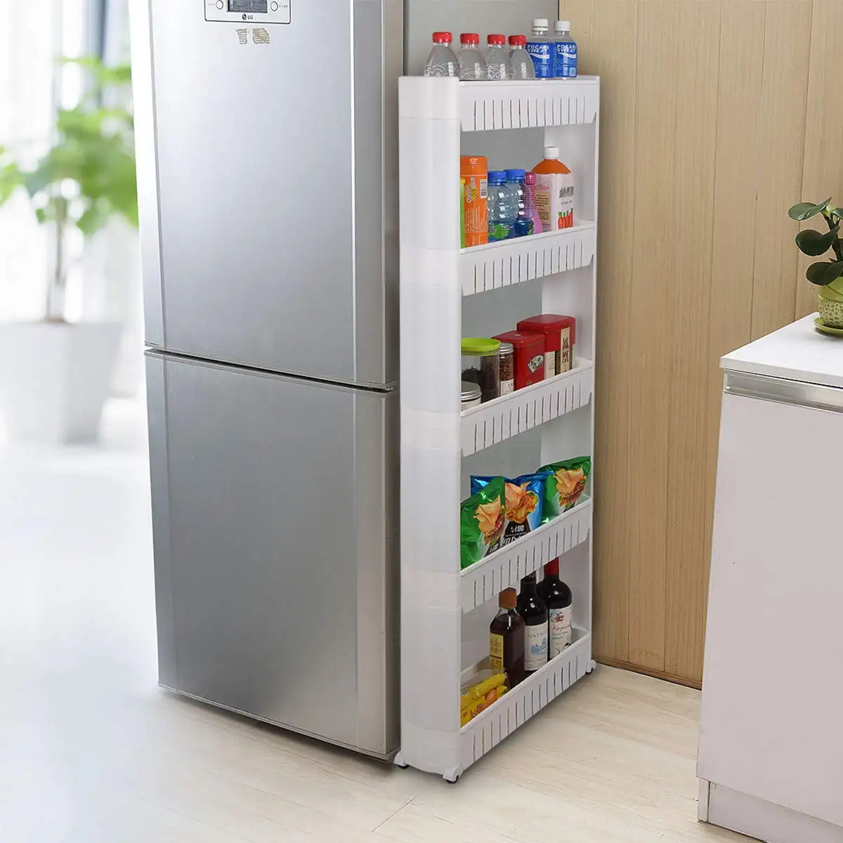 4 Levels Slim Slide Out Kitchen Storage Shelf Hot Sale Kitchen Plastic ...