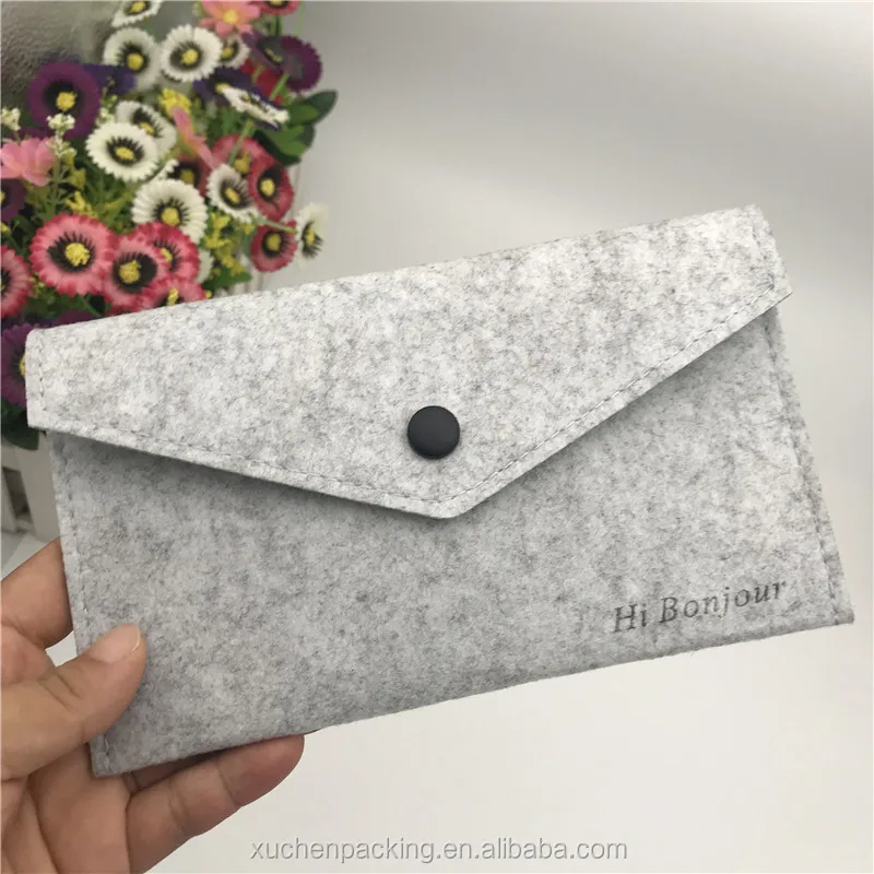 Embossed Light Grey Thick Felt Envelope Pouch With Button for Gift ...
