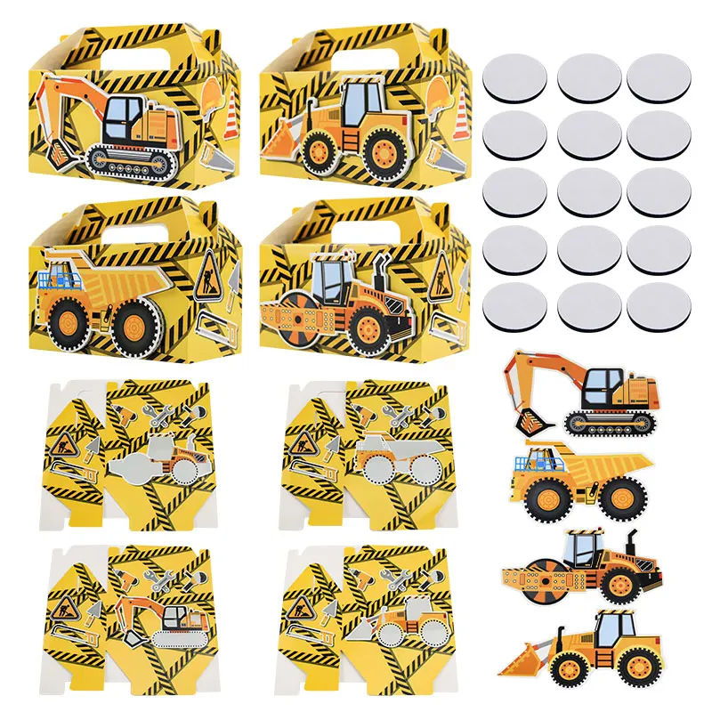 Construction Party Favour Gift Treat Packaging Paper Boxes With Handle ...