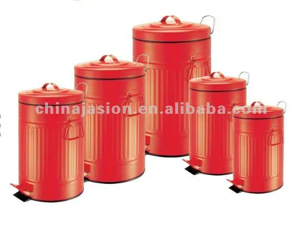 Metal Big Can Red Outdoor Trash Bin Set Of 5 Galvanized Steel With ...