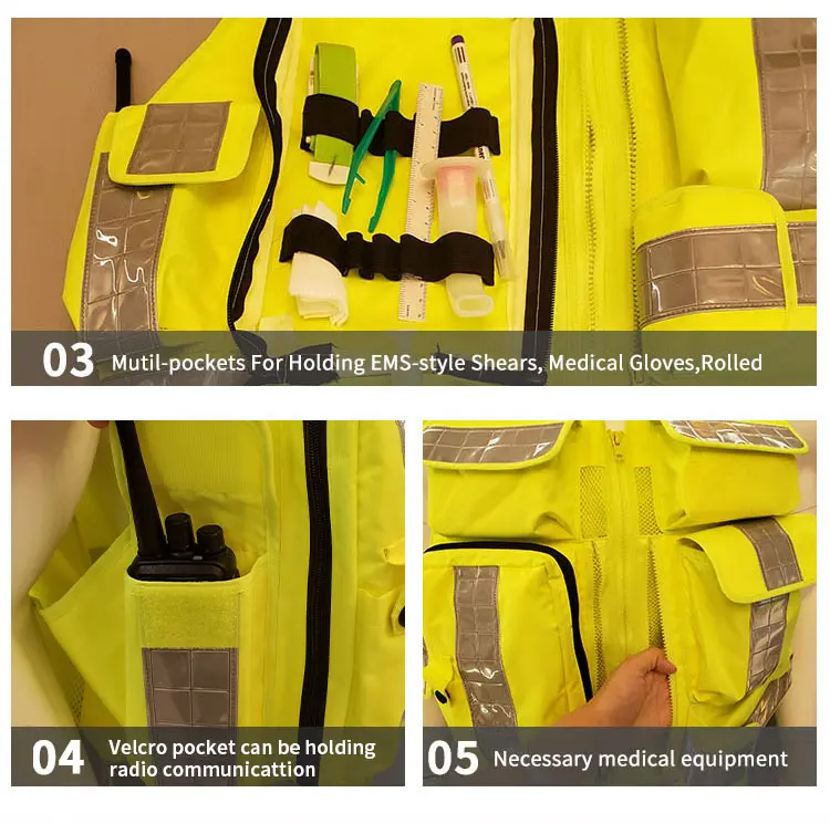 Reflective Safety Mesh Polyester Fluorescent Yellow First Aid Paramedic ...