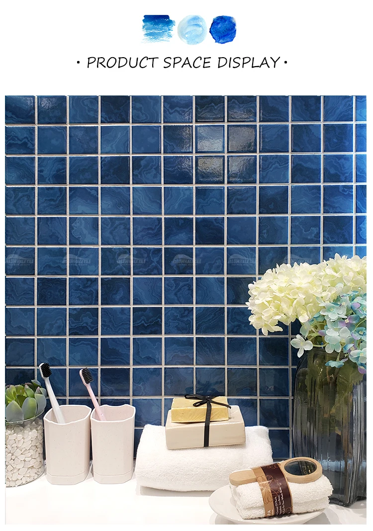 Hotel Spa Wall Renovation Project 48x48mm Ocean Blue Square Glossy ...