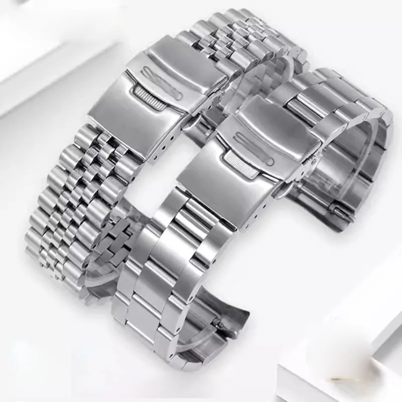20mm 22mm Solid Stainless Steel Watch Band Men Metal Curved End Diving ...