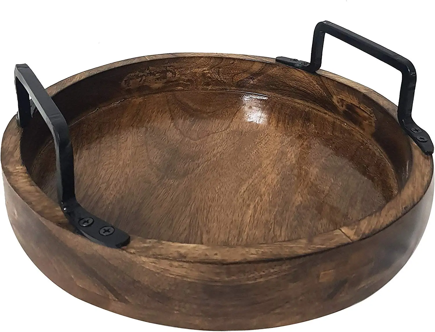 Kitchen Decor Handcrafted Rustic Round Wooden Serving Tray With Metal ...