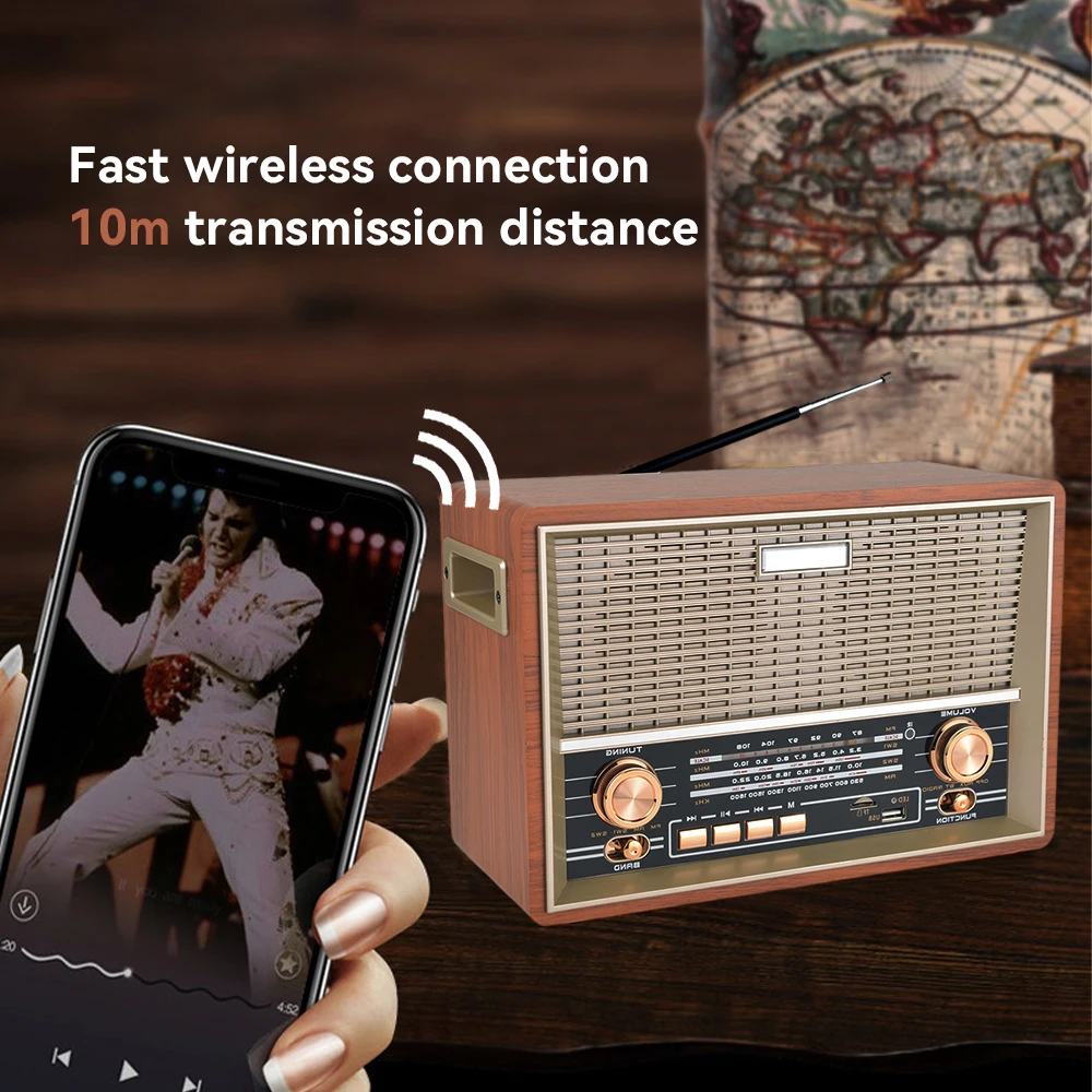 HS-2768 Retro Radio - Rechargeable Vintage AM FM SW Radio