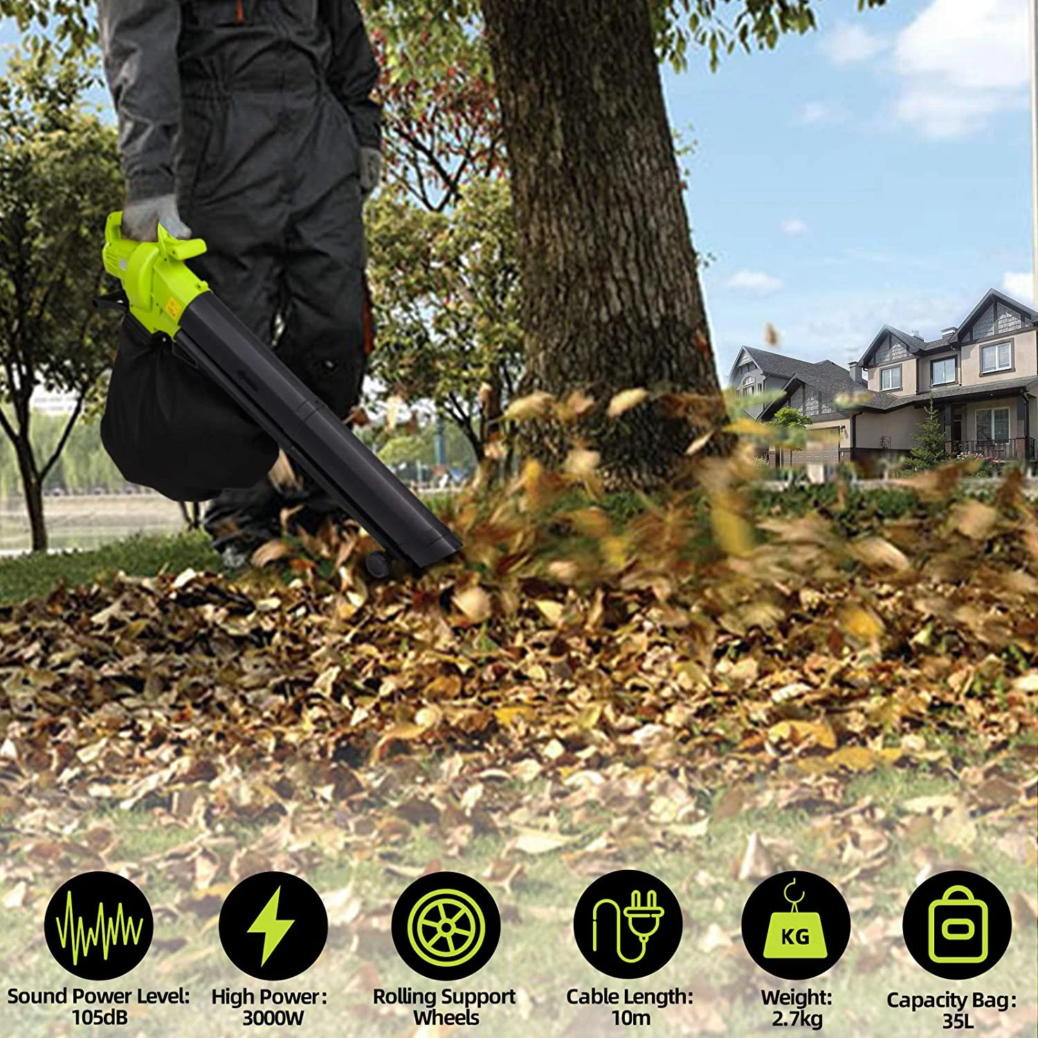 VERTAK 3000W Corded Electric leaf blower vaccum Garden Vaccum Blower ...