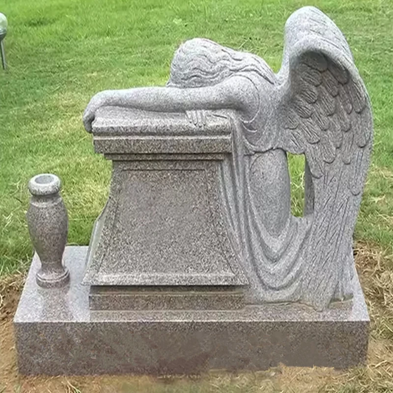 Modern Black Granite Double Angel Headstone Tombstone Cemetery Memorial ...