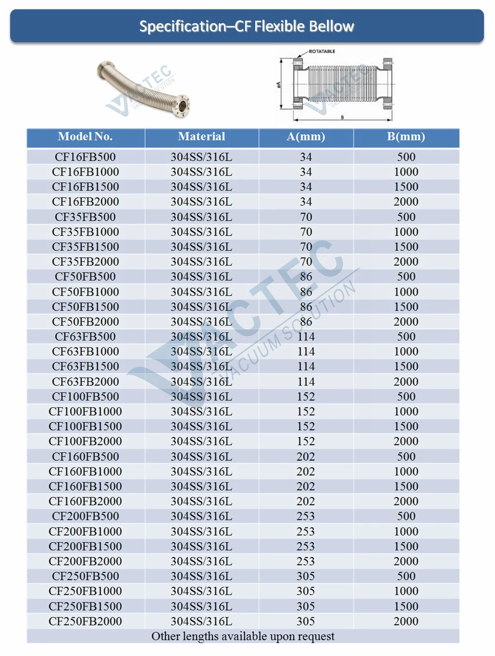 KF CF LF Stainless Steel Vacuum Bellow Hoses - Flexible & Durable