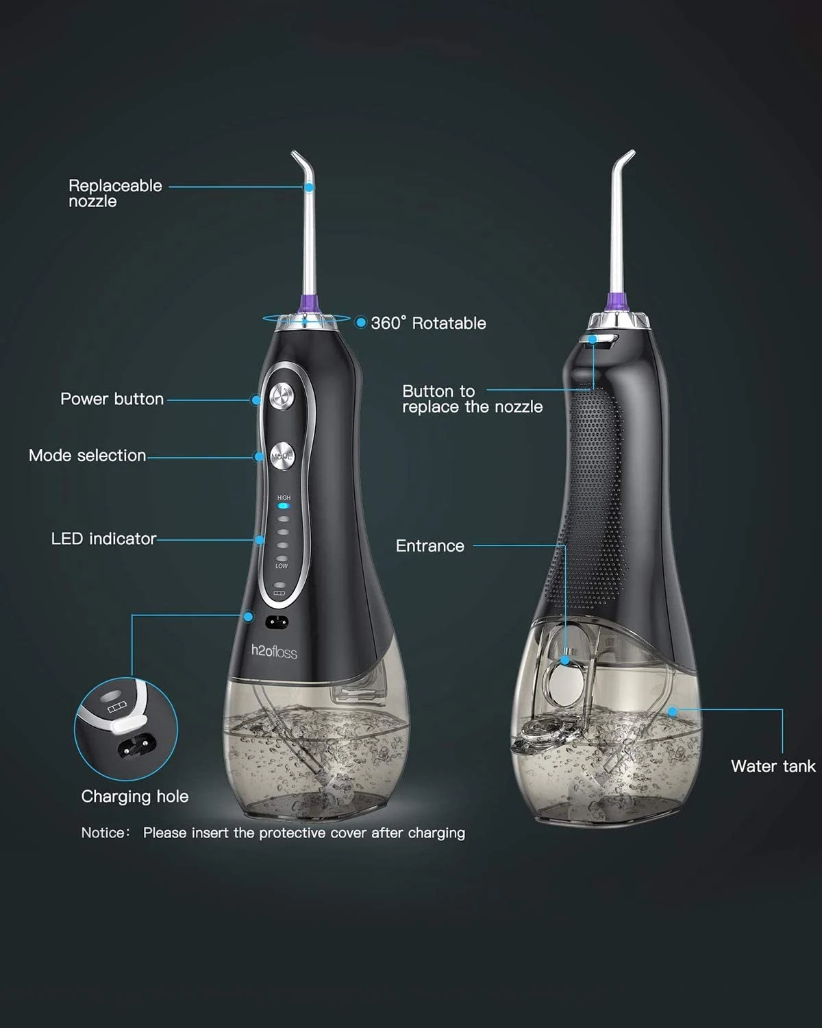 Water Flosser For Teeth Cordless - H2ofloss 300ml Portable Oral ...