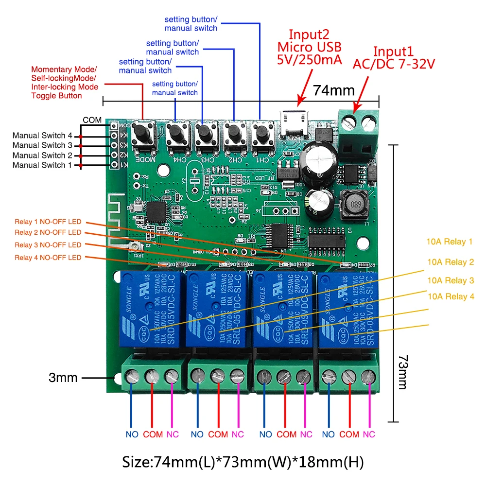 Dc 12v Esp8266 Four Channel Relay Module & Esp-01 Wifi Module For Smart Home Intelligent ...