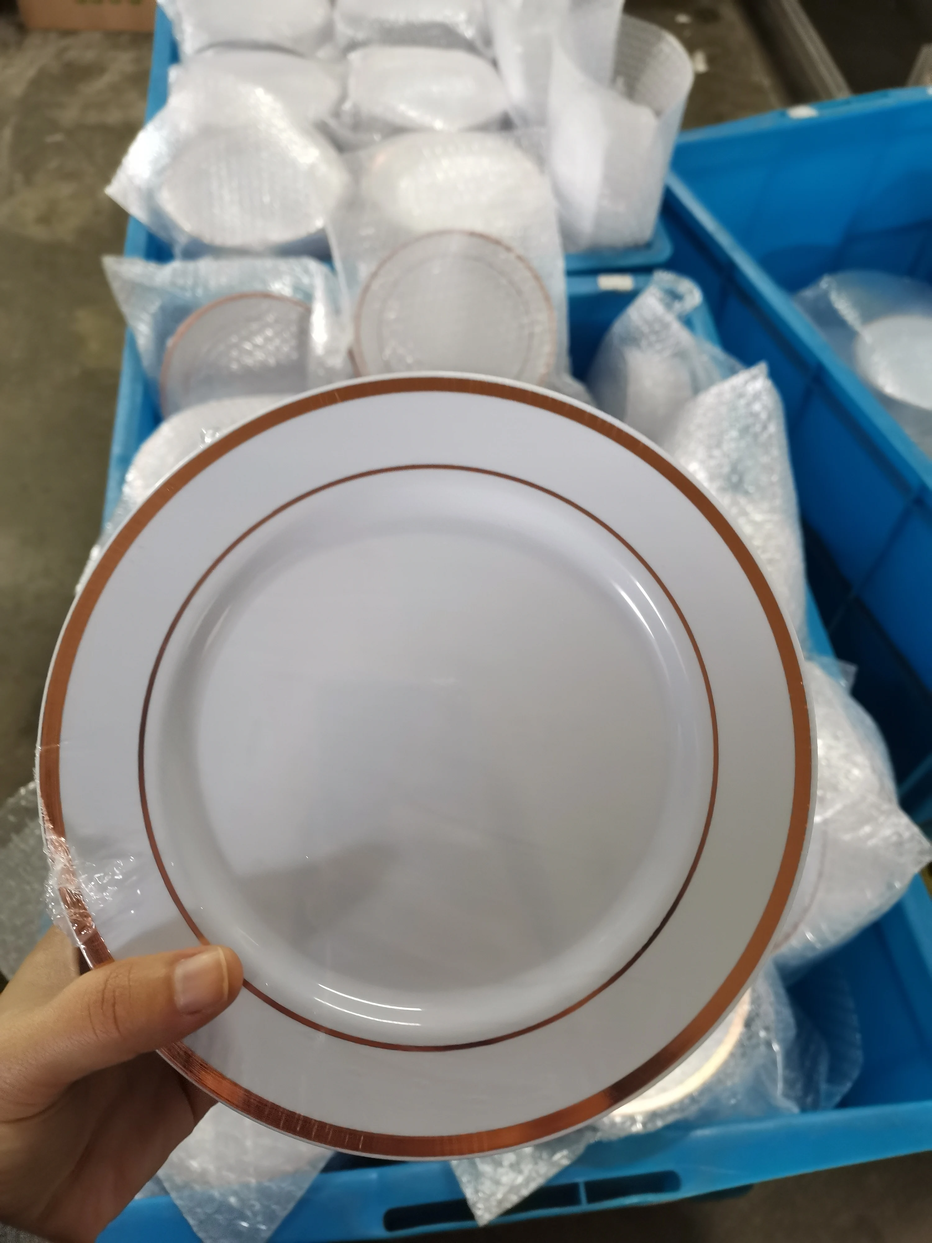 Premium Heavy Duty Disposable Plastic Plates Silver Gold Rim Real China ...