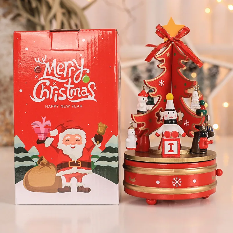 Rotating Christmas Tree Wooden Craft Music Box - Gift