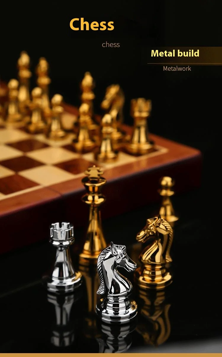 High-end Style Chess Set - Wooden Board with Metal Pieces