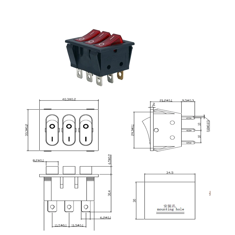 9 Pins On Off 250v 3 Way Rocker Switch - Buy Electric Heaters 9 Pin ...