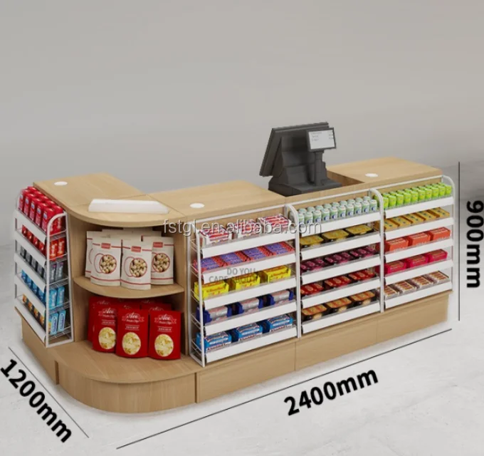 Mini Mart Supermarket Wooden Cashier Counter - Durable Design with 2 ...