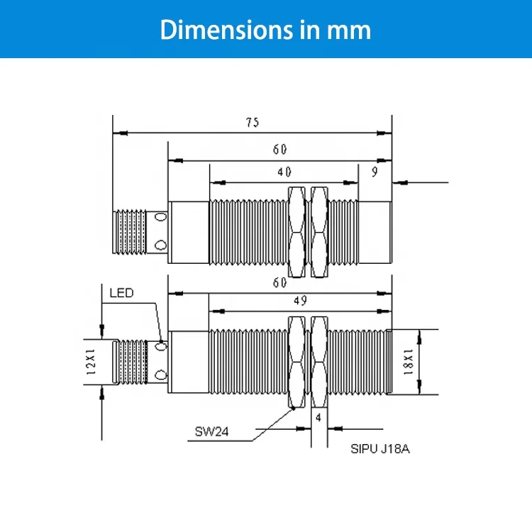 High Extended Temperature Sensor J18A-D8NK Flush Cable Proximity Switch ...