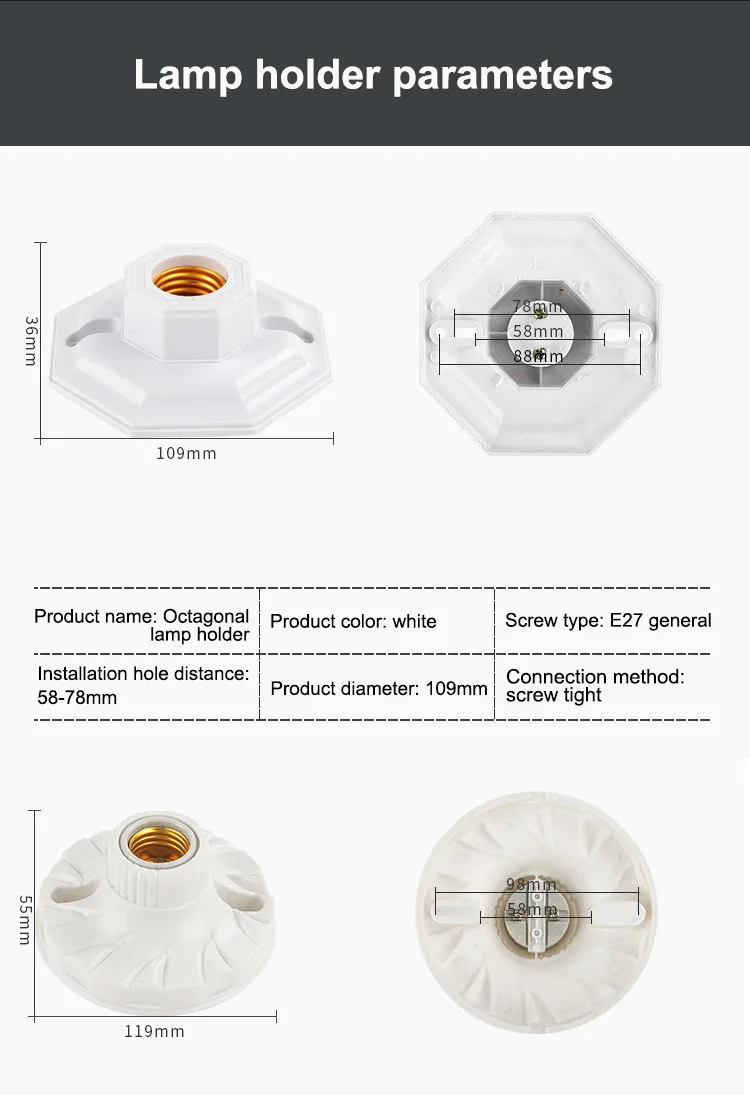 Bakelite Electronic Lamp Holder E27 Pin Type Wall Lampholder Bulb Base ...