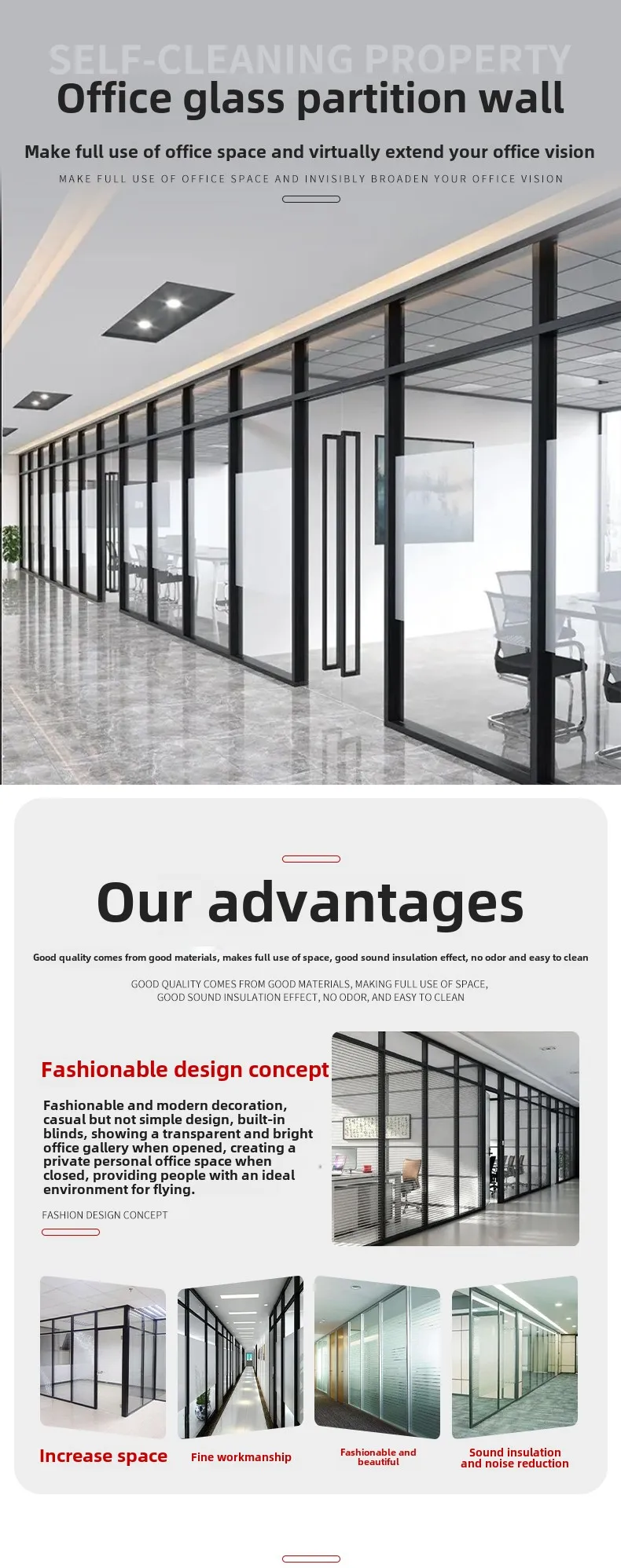 Modern Double Glass Louver Partition Wall Soundproof High Screen ...