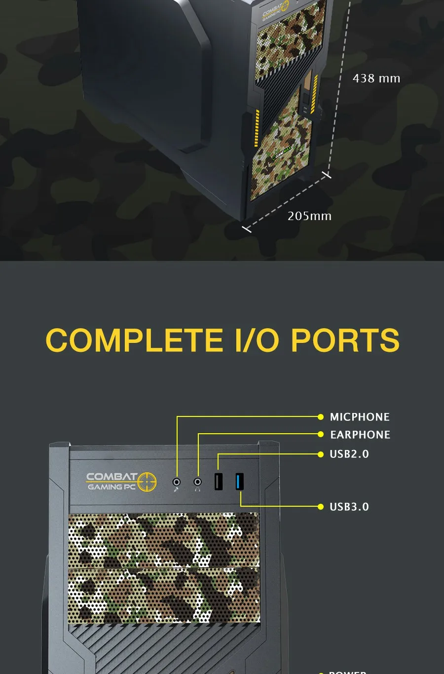 Camouflage Mid Tower ATX Gaming Desktop Case with Mesh Panel & USB Ports