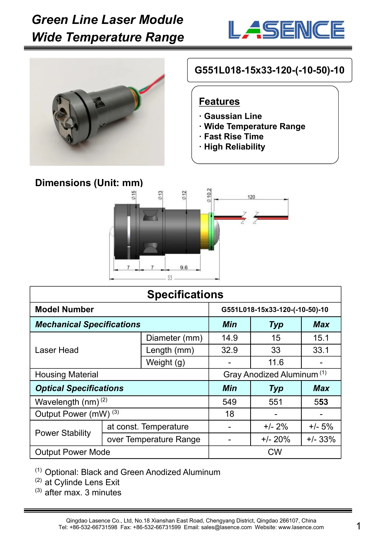 555nm Green Laser Line Laser Diode Modules for Alignment
