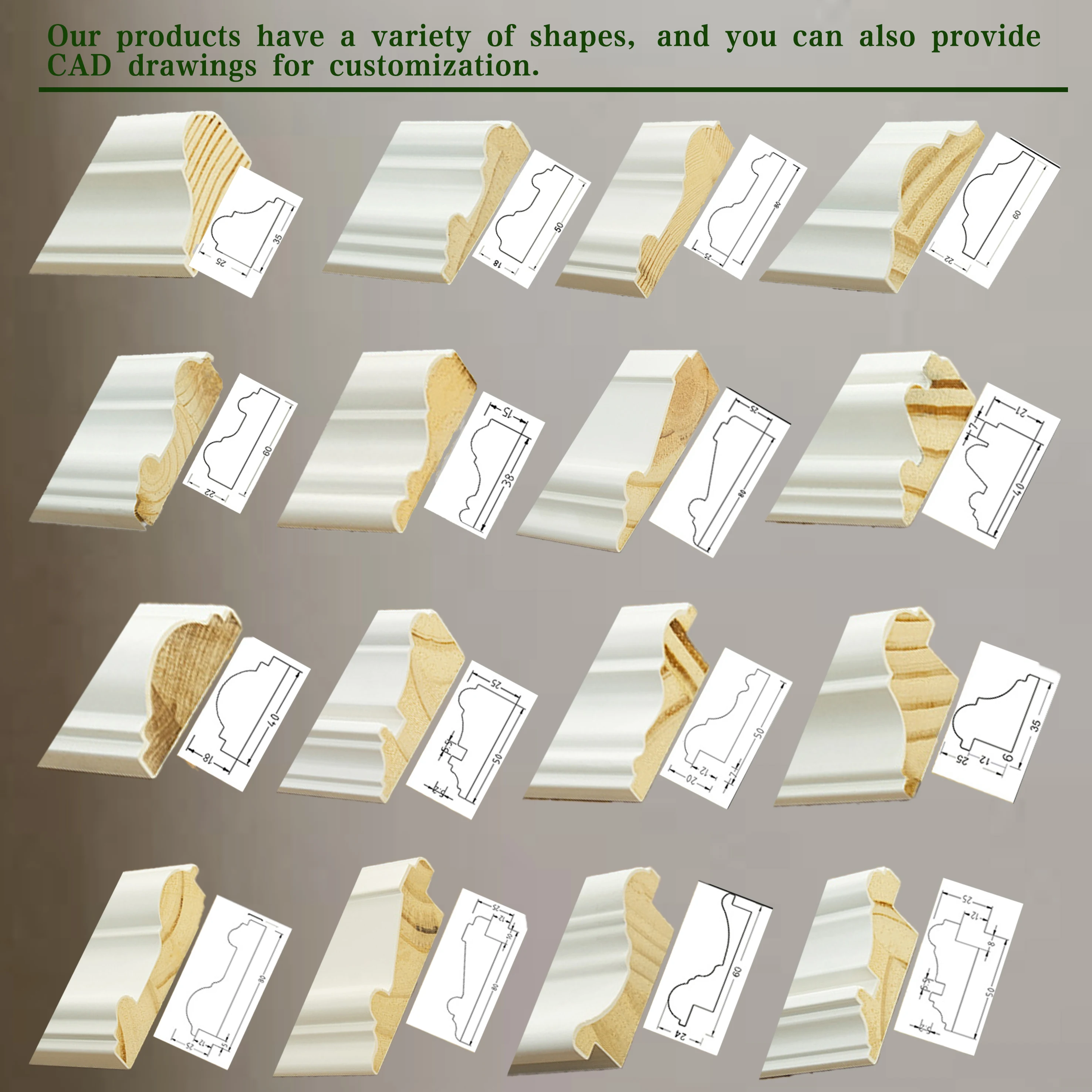 White Primed Wooden Crown Moulding Wall Decorative Panelsolid Wood ...