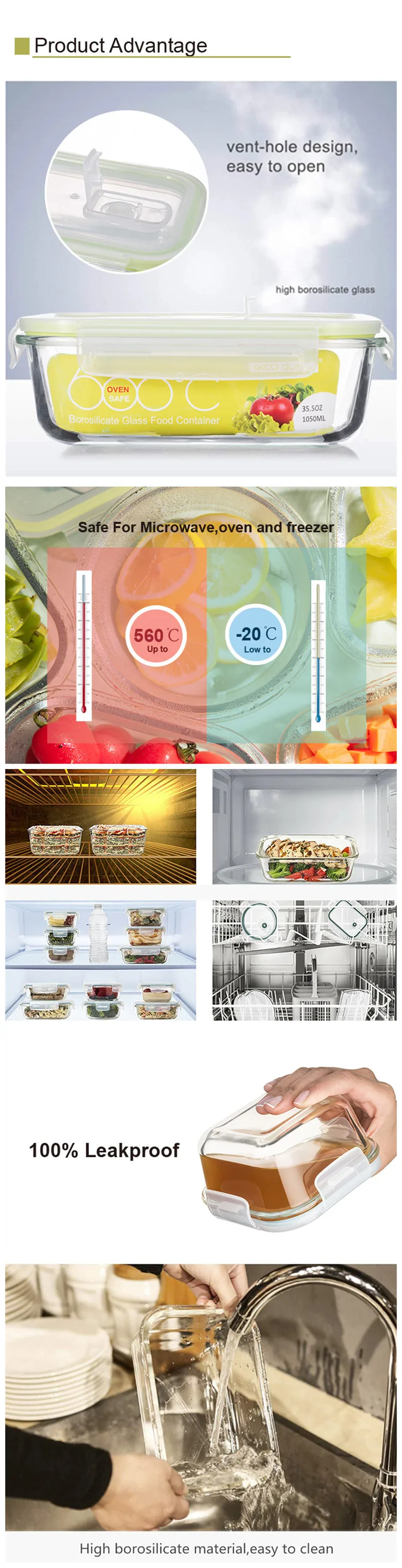 Heat Resistant Air Vent Food Container Glass Set by Ikoo