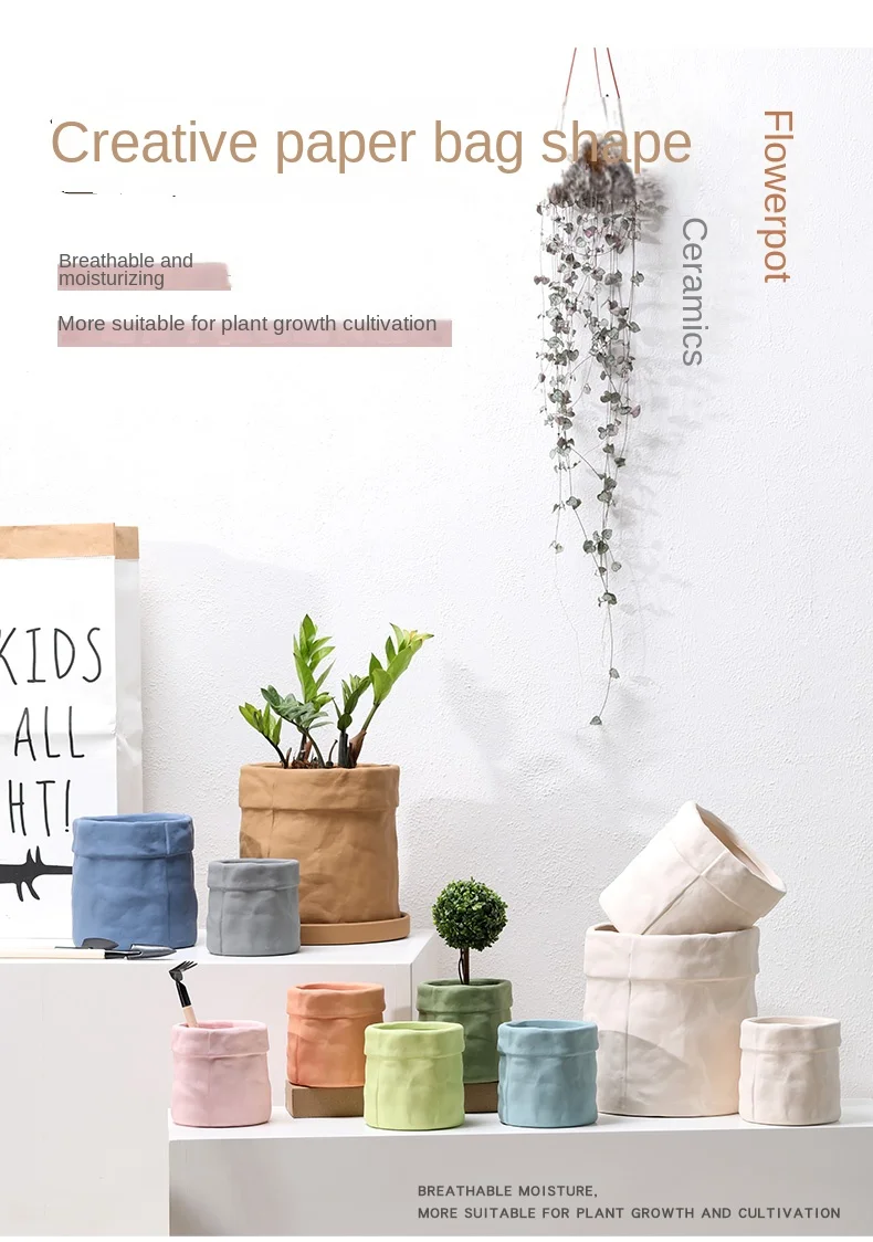 Modern Creative Ceramic Flower Pot Bag-Shaped Embryo in Plain Burned ...