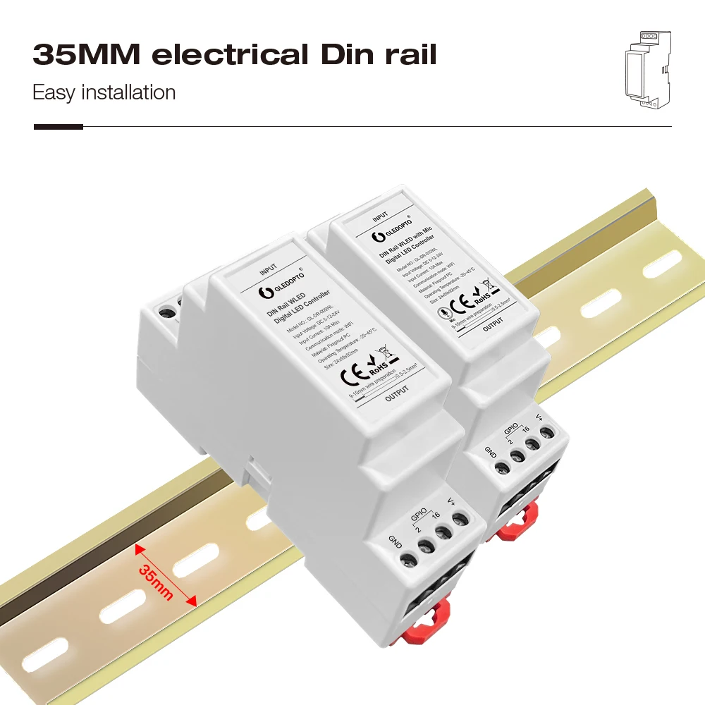 Din Rail GLEDOPTO Digital Neopixel Dimmer ESP32 WLED with Mic DC5V-24V ...