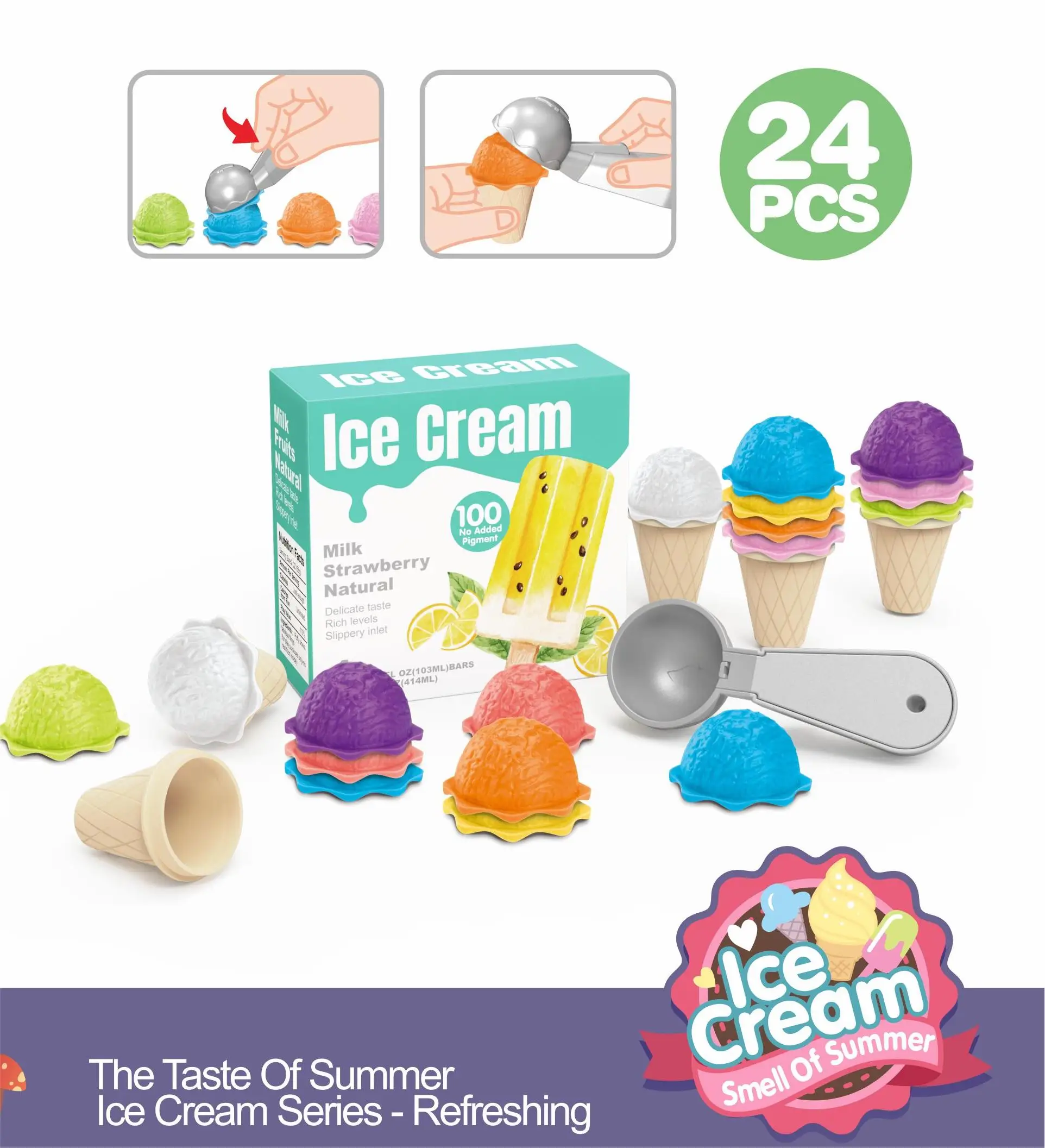 24 Pcs Kids Food Pretend Play Toy Set Ice Cream Tower Balancing Game ...