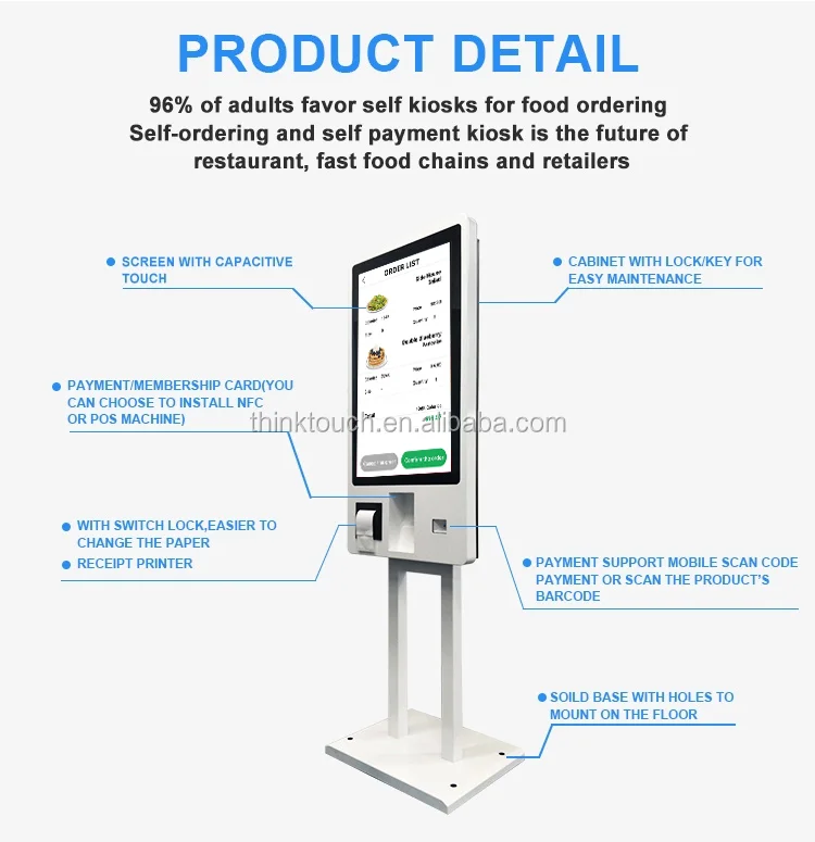 27" Self Ordering Kiosk Desktop Self Ordering Kiosk Automatic Touch ...