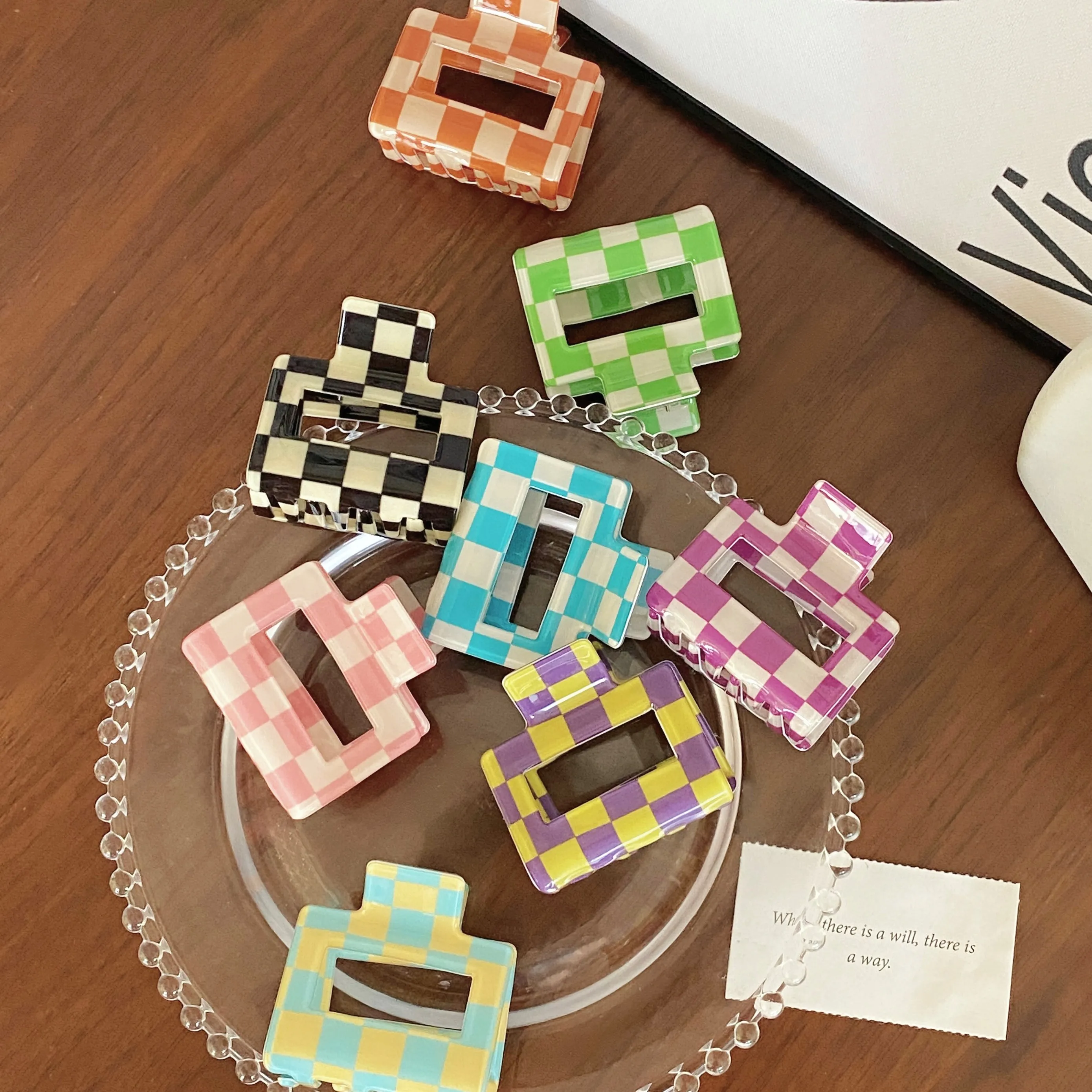 Sayoung Luxury Hot Sale Acrylic Checkerboard Hair Claw Clamps Lattice ...