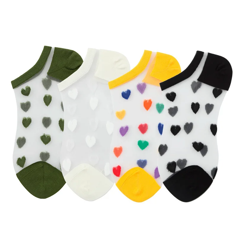 Women Heart Pattern Sheer Mesh Lace Ultrathin See Through Ankle Socks ...