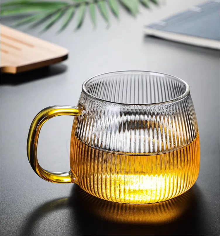 New Vertical Striped Borosilicate Glass Mug Ribbed Coffee Cups With ...