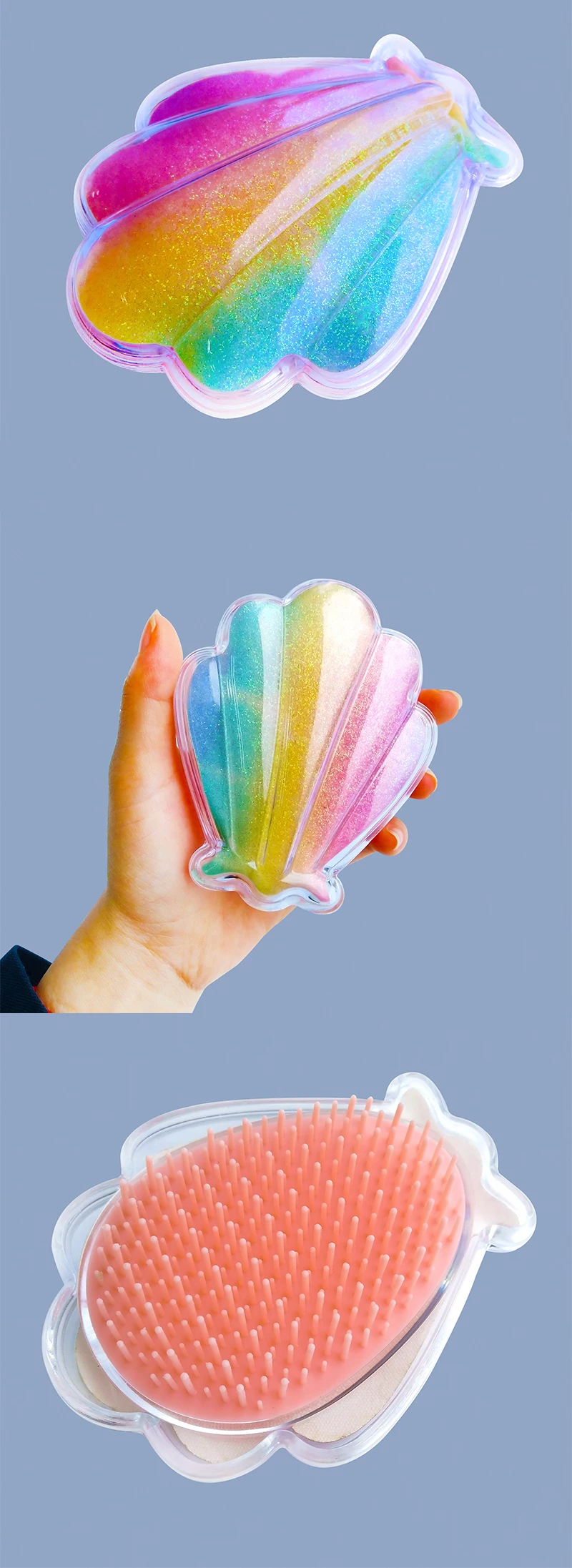 Ombre Gradient Rainbow Sea Shell Detangling Comb Glitter Mermaid Hair ...