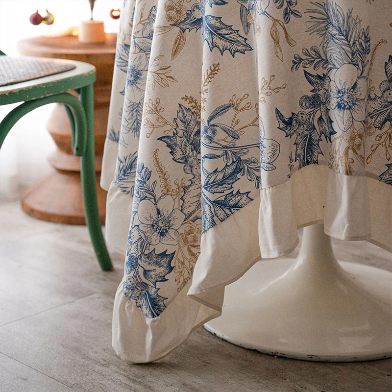 Cotton Linen Table Cloth Rectangular Dust Cloth Blue And White Small ...