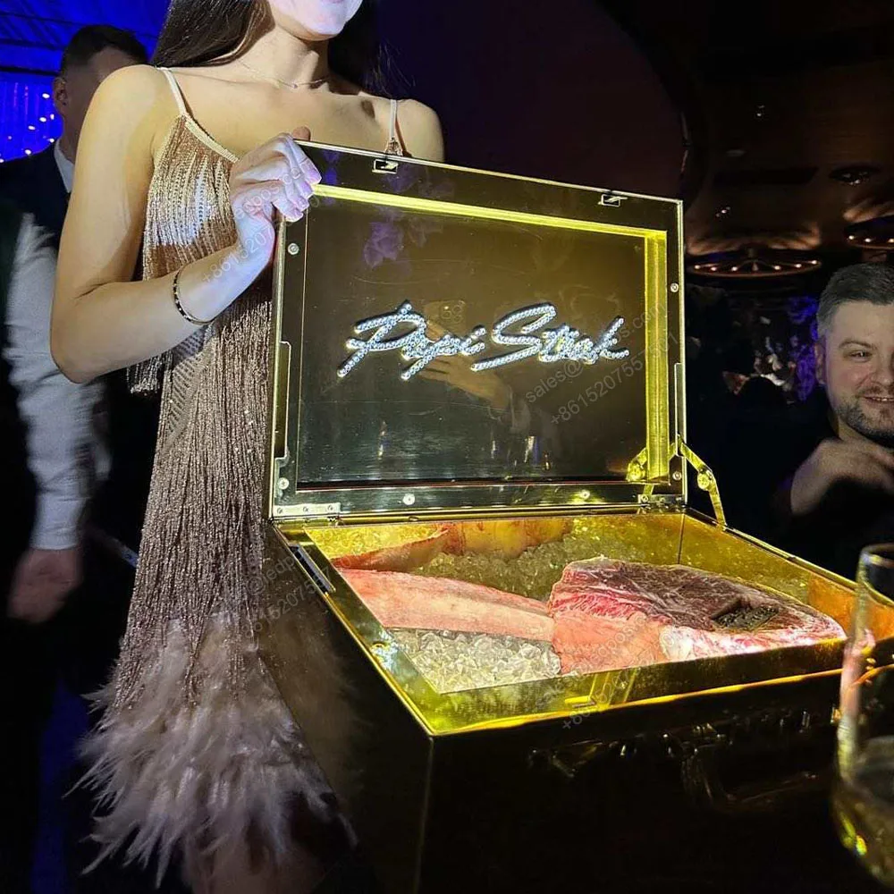 Bespoke Gold Mirror Steak Briefcase with LED Light – Customized Display ...