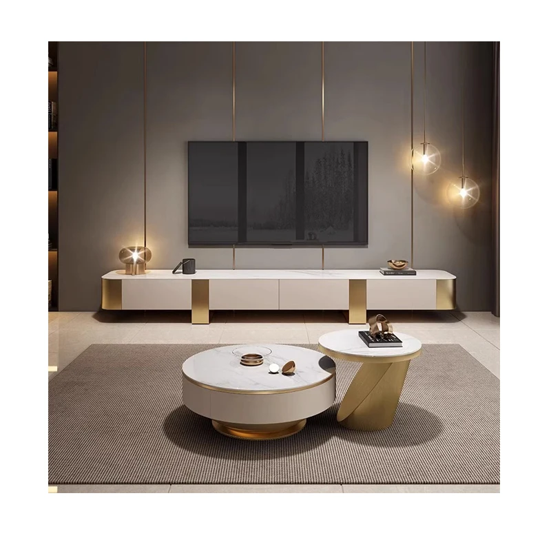 Modern Stainless Steel Tv Cabinet And Coffee Table Light Luxury Rock ...