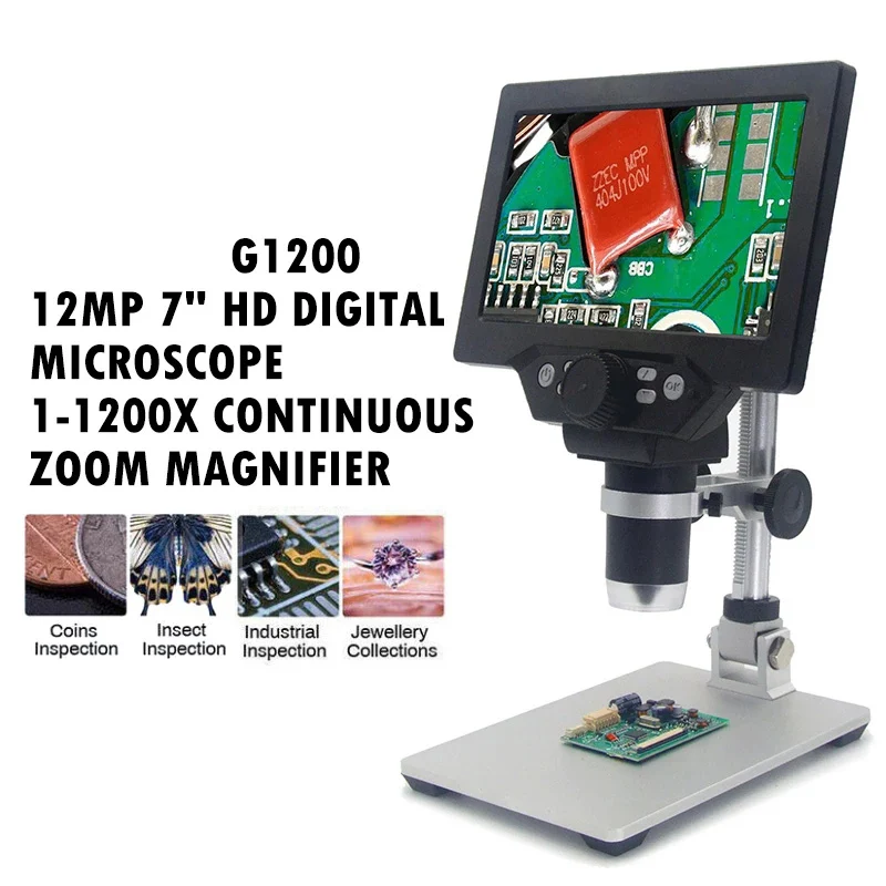 G1200 12mp Video Microscope With 1-1200x Zoom & 7" Hd Display, Oem