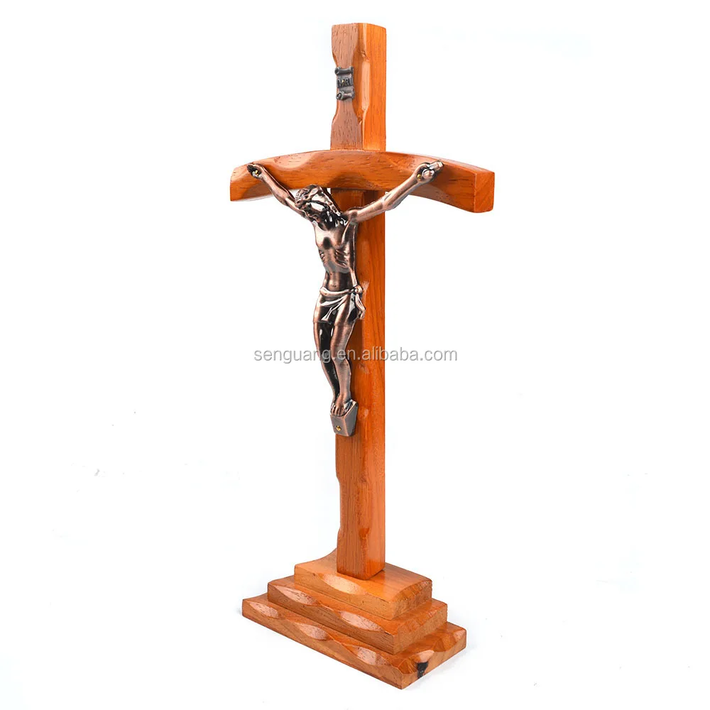 Religious Gift Standing Wood Cross Home Decor 340mm Catholic Jesus Wood ...