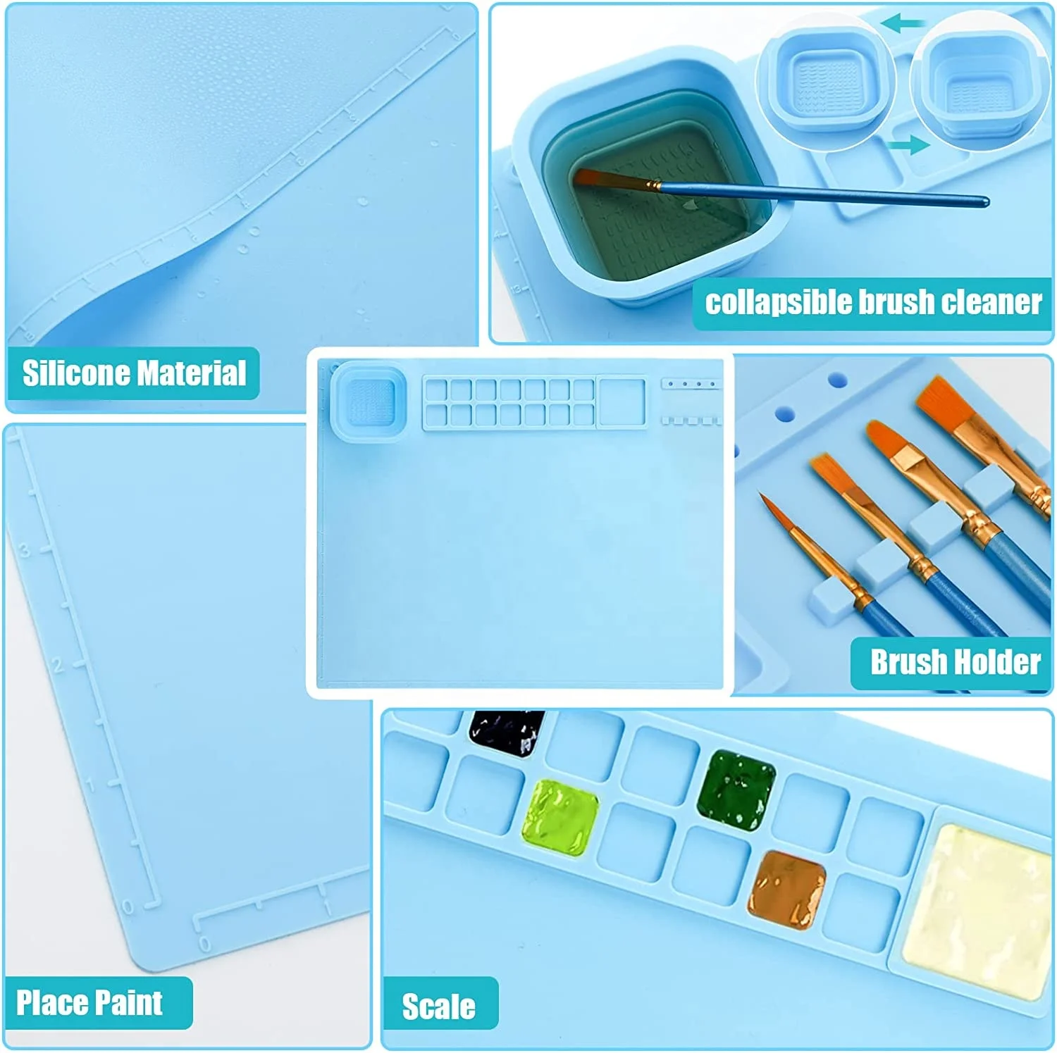 Children's Drawing Mat Silicone Palette Color Mixing Paint Palette Tray ...