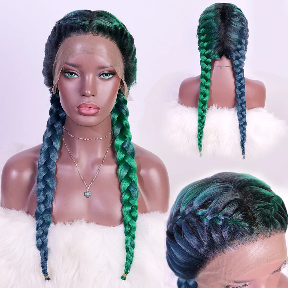Braid Synthetic Lace Wig Colorful Braid Lace Hair Wig Blue/blac/orange ...