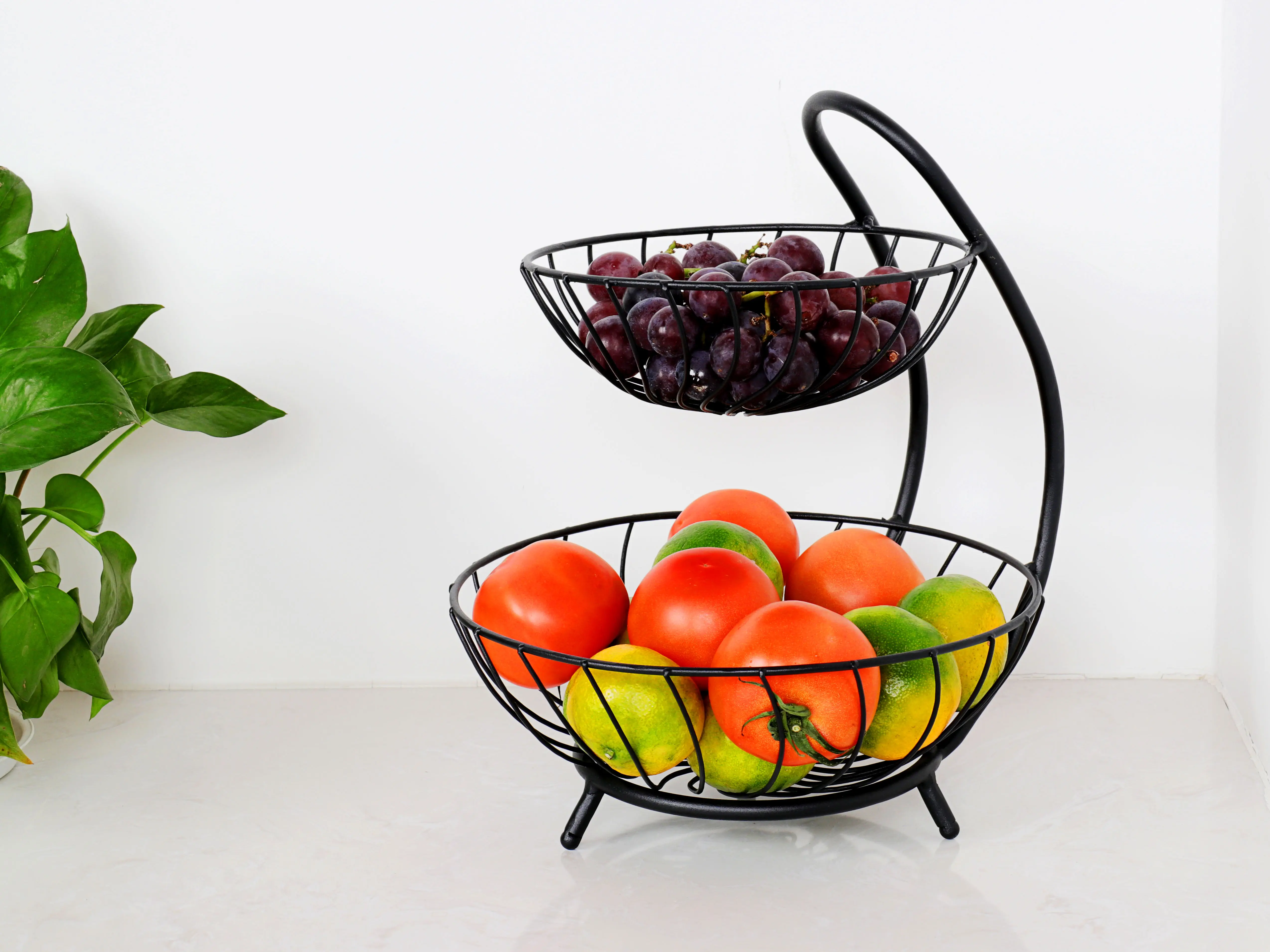 Modern Round Luxury 2 Tier Metal Fruit Basket Stainless Steel Fruit ...