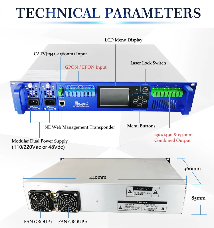 Optical Amplifier WDM EDFA 8 Port 19db Edfa 8*19 Con Wdm