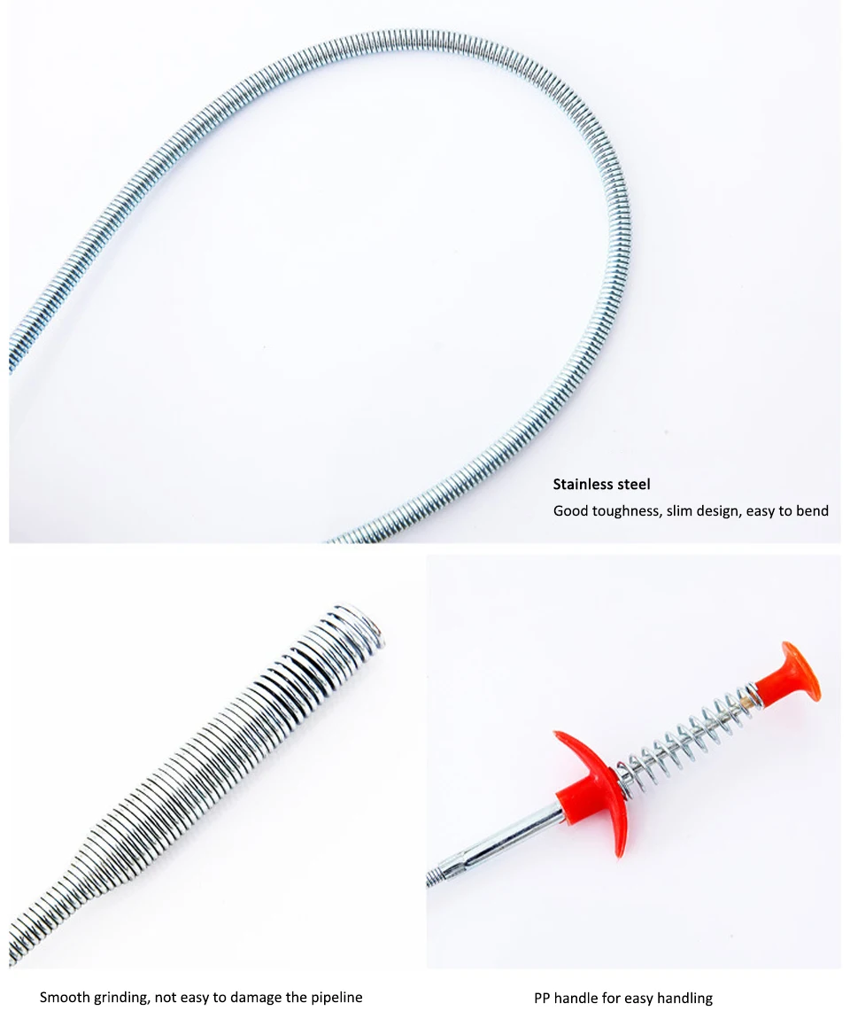 60/100/160cm Sewer Dredger Spring Pipe Dredging Tool Household Hair ...