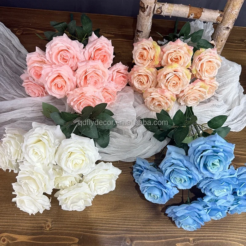 Handmade Artificial Rose Bouquets 9 Heads Silk Flower for Valentine's ...