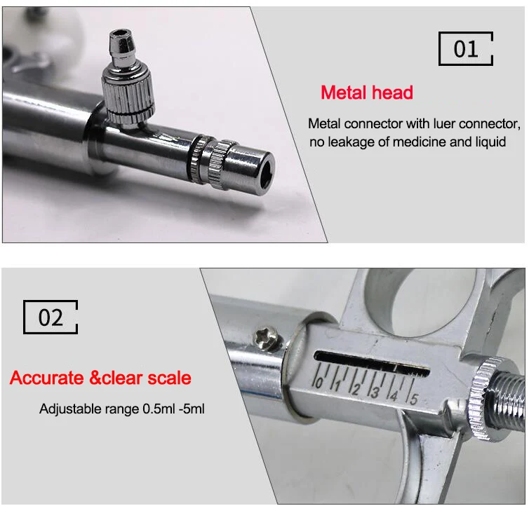 5ml Adjustable Automatic Veterinary Vaccine Injector Double Using Ways ...