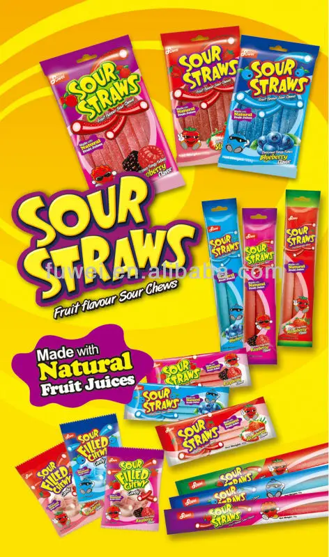 60g(3*20g) Sour Straws Center Filled Gummy Liquorice Candy - Buy Sour ...