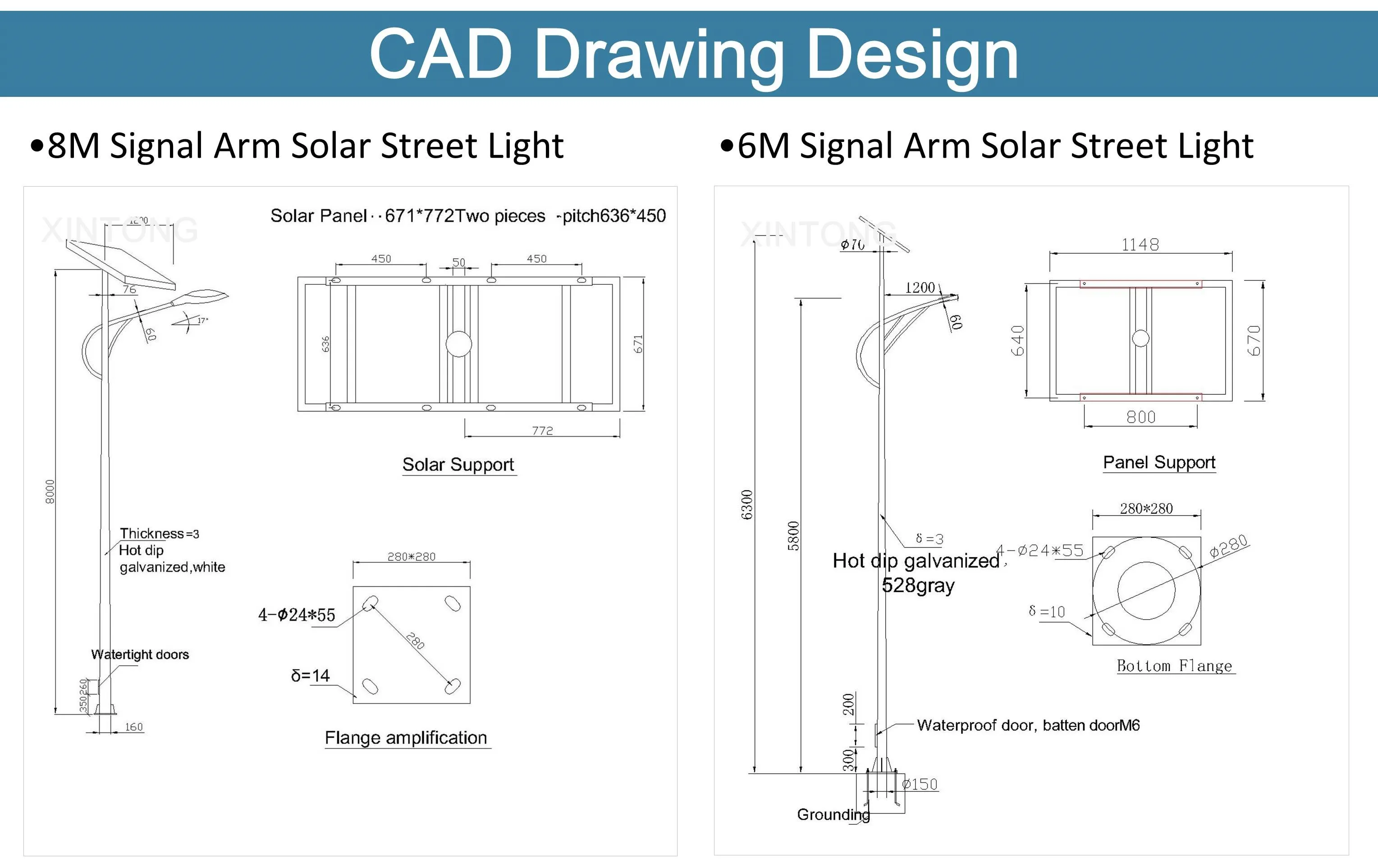 Autocad Drawing Solar Street Light with Pole - XINTONG